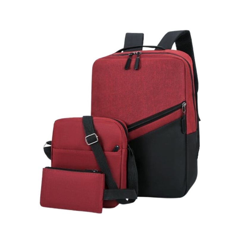 Pack Mochila 3 en 1 Porta Laptop Usb Bolsillos Trazados - V2 Rojo - Real Plaza