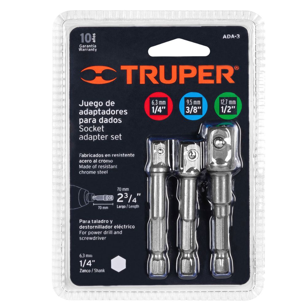 Adaptadores para dados taladro atornillador 3 pzas 1/4", 3/8" y 1/2 ...