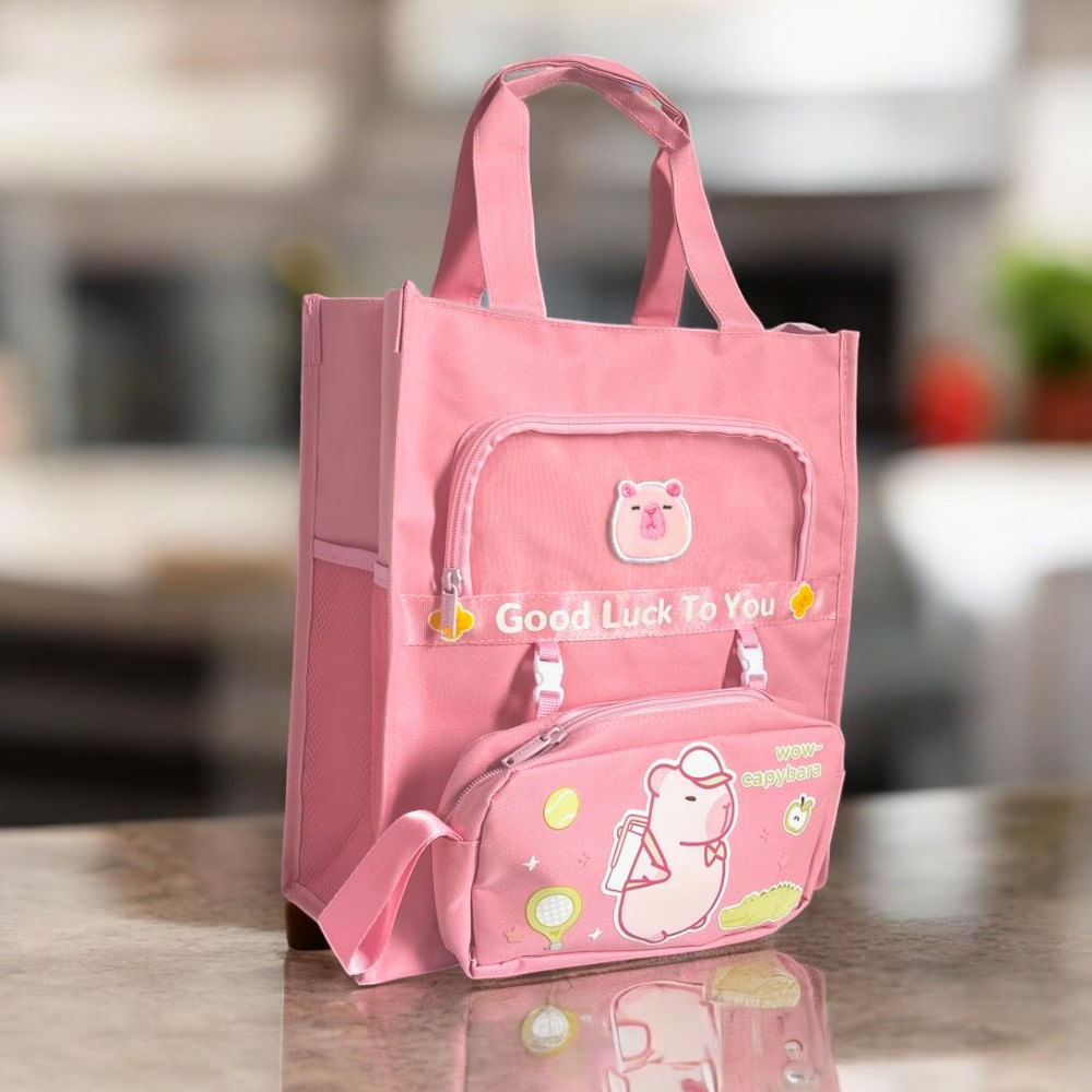 Bolso Tote Bag y Cartuchera Capibara - Rosa - Real Plaza