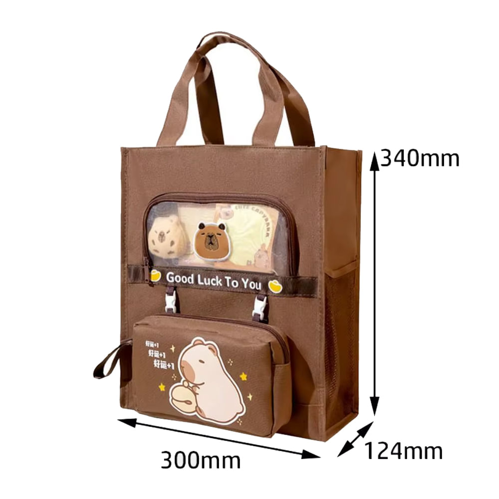 Bolso Tote Bag y Cartuchera Capibara - Marrón - Real Plaza