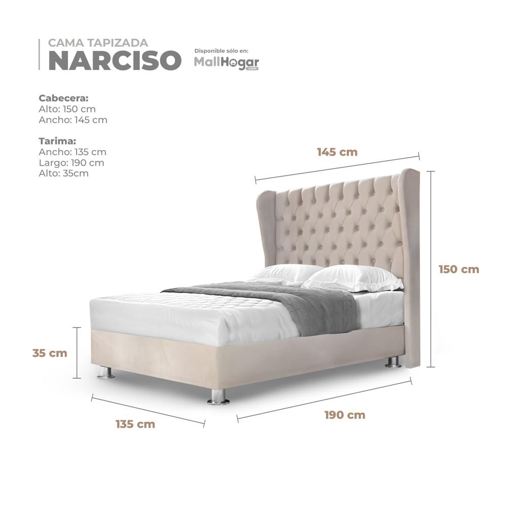 Cama Tapizada Clavel 2 Plazas - Gris Oscuro - Real Plaza