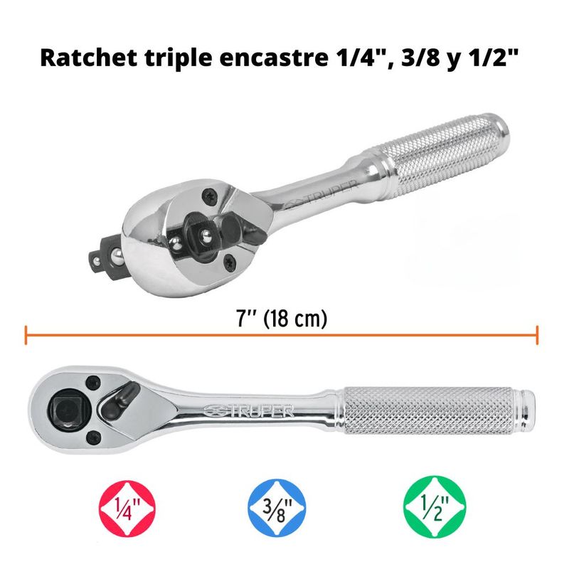 Juego Ratchet + Dados 25 Pzas | Truper triple encastre - Real Plaza