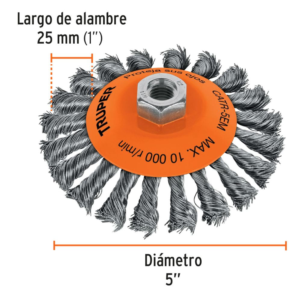 Cepillo metálico Carda tipo plato cónico 5 truper - Real Plaza