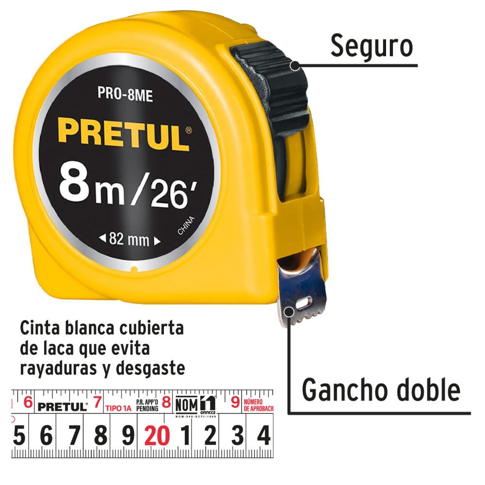 Wincha Amarilla 8m x 25mm Pretul | Mide con exactitud - Real Plaza
