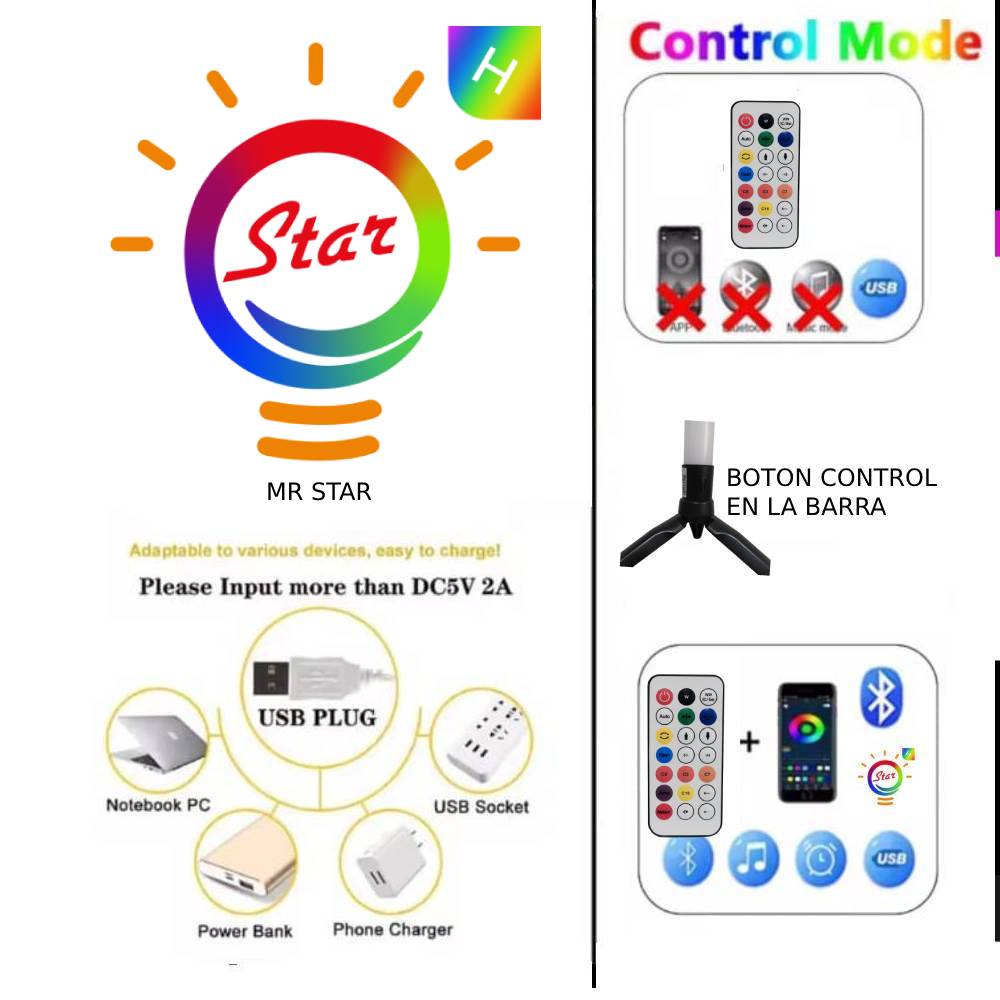 Barra Luz Led Rgb 120 Cm Tripode Removible Ritmica Control - Real Plaza