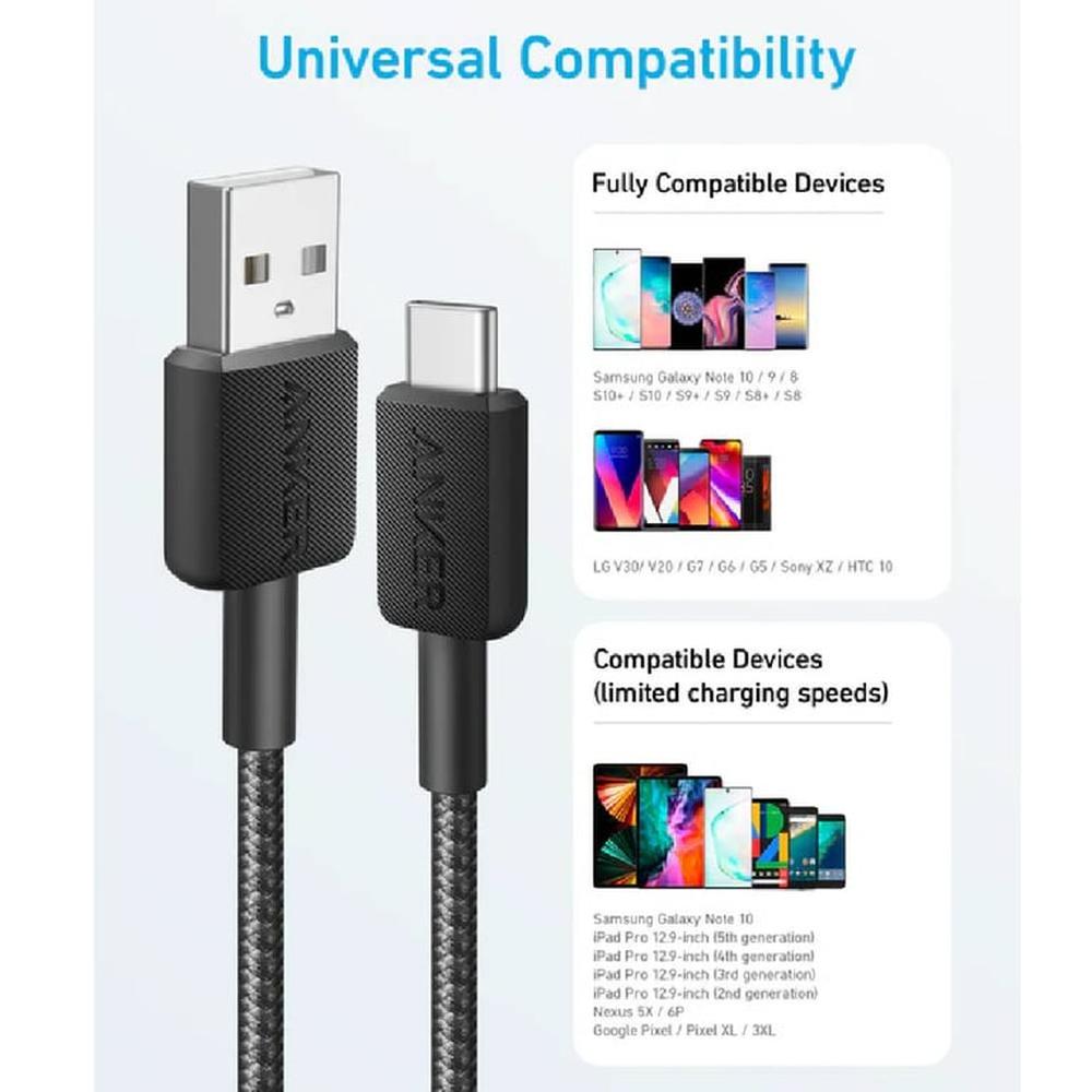 Cable Anker 322 USB-A a USB-C Durabilidad y calidad 1.8m - Real Plaza