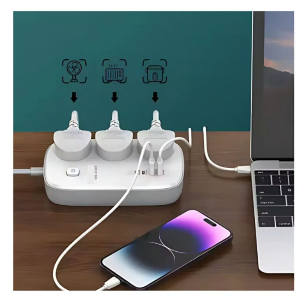 Tomacorriente 3 Puertos con Entrada USB Tipo C LDNIO 65w - Real Plaza