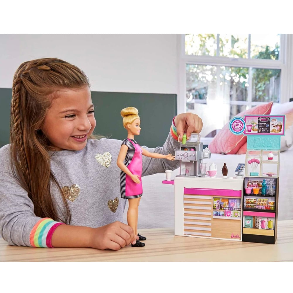 Muñeca Barbie Cafeteria Coffee Shop con 20 Accesorios - Real Plaza