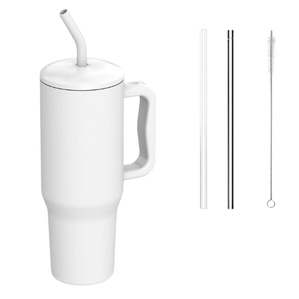Vaso Tumblr con asa y cañita Antiderrames 40 oz - Blanco - Real Plaza