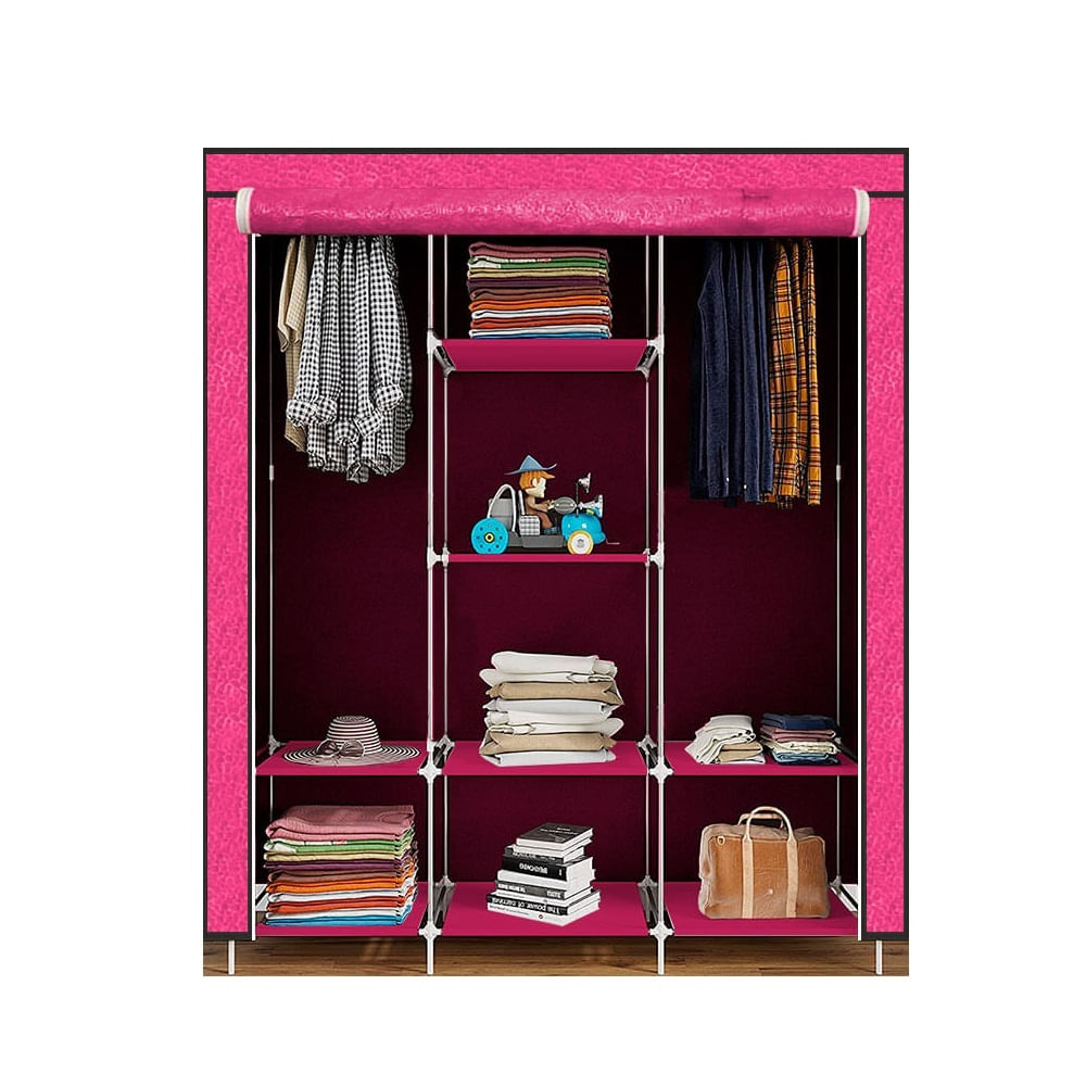 Ropero de Tela 3 Cuerpos 165cm x 45cm x 105cm Rosa - Real Plaza