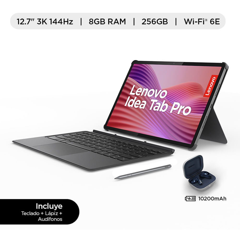 Tablet Lenovo Idea Tab Pro 12.7" 256GB, 8GB RAM, cámara principal 13MP, frontal 8MP, 10200 mAh ...