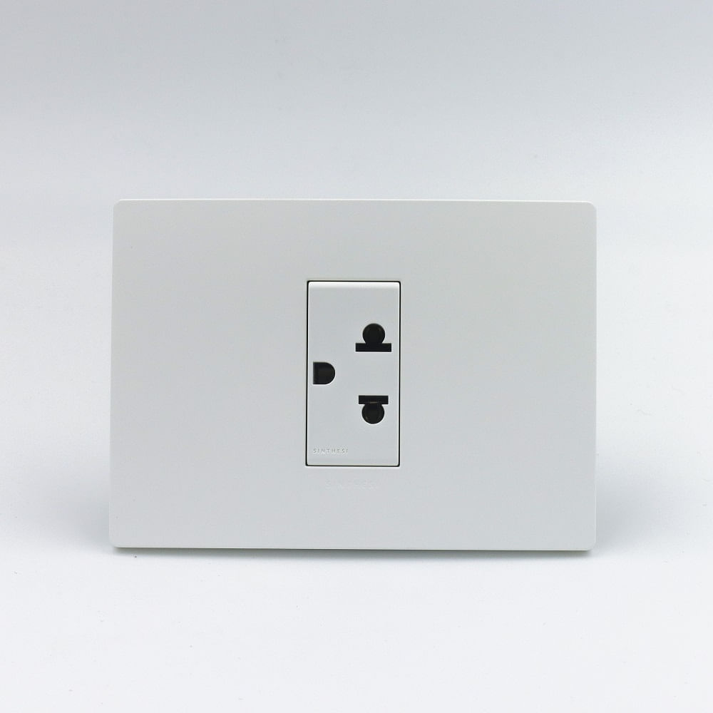 TOMACORRIENTE SIMPLE UNIVERSAL CON TIERRA SINTHESI S33 PLACA BLANCA MATE Y DADOS S22 BLANCOS ...