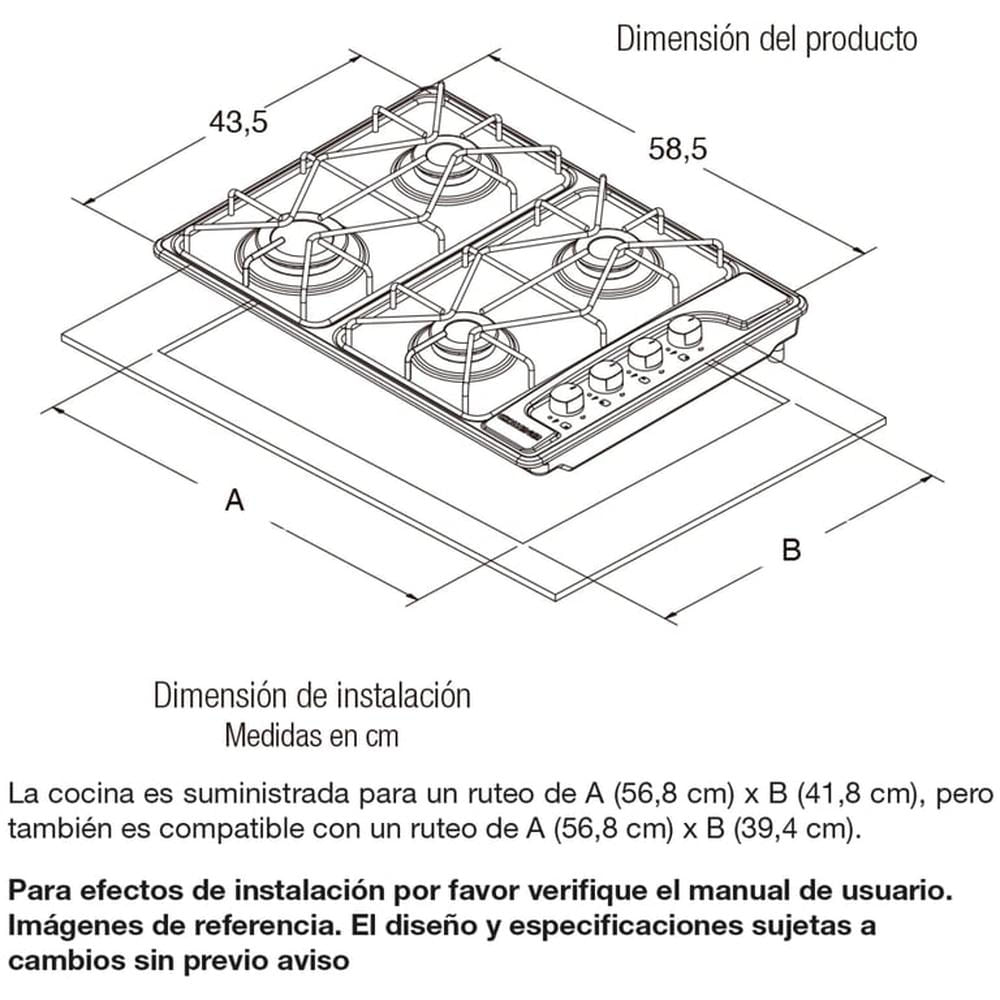 Cocina Empotrable GN Challenger Inox 4 hornillas SP 6043 - Real Plaza