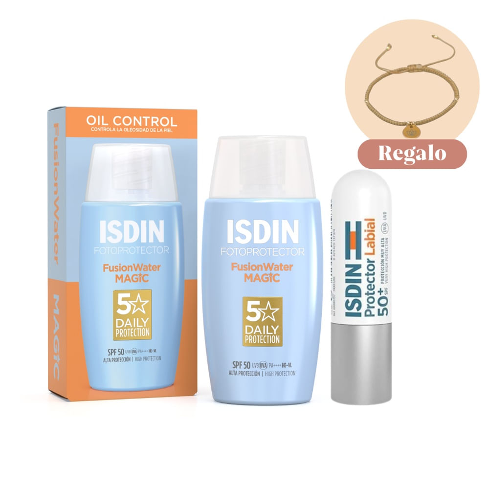 Set Tratamiento Facial Isdin Fotoproteccion Labios Fusion Water Magic ...