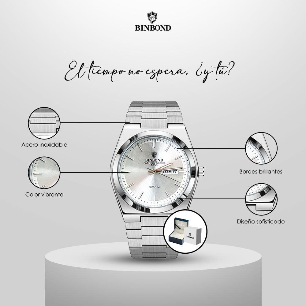 Reloj BINBOND para Hombre - Acero - Plata - Real Plaza