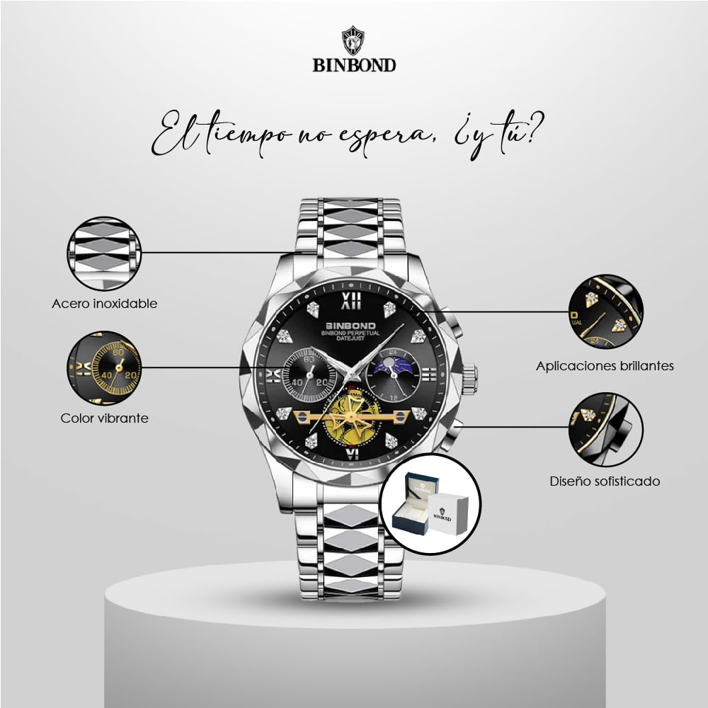 Reloj BINBOND para Hombre - Acero - Negro - Real Plaza