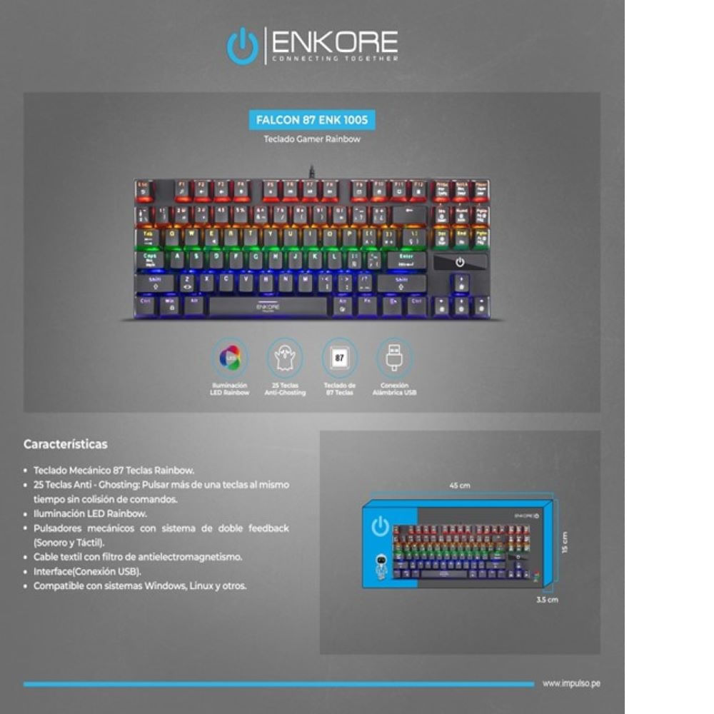 Teclado mecánico enkore falcon87 1005 - Real Plaza