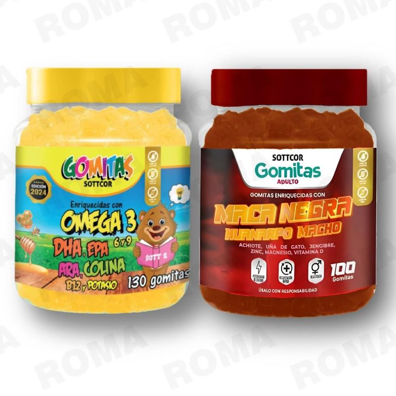 PACK 2 GOMITAS OMEGA 3 NIÑOS + GOMITAS MACA NEGRA 100 UND - Real Plaza
