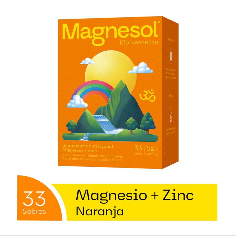 Magnesol Efervescente Naranja Caja 33 sobres - Magnesio + Zinc - Real Plaza