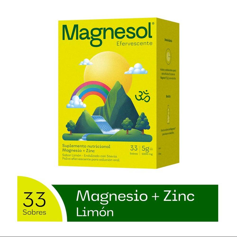 Magnesol Efervescente Limón Caja 33 sobres - Magnesio + Zinc - Real Plaza