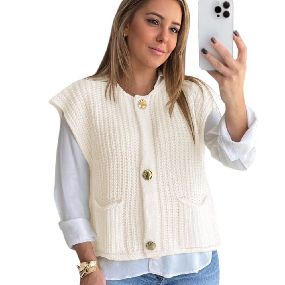 Chaleco Mujer Hilo Frances Botones 359G-25 Color Perla - Real Plaza
