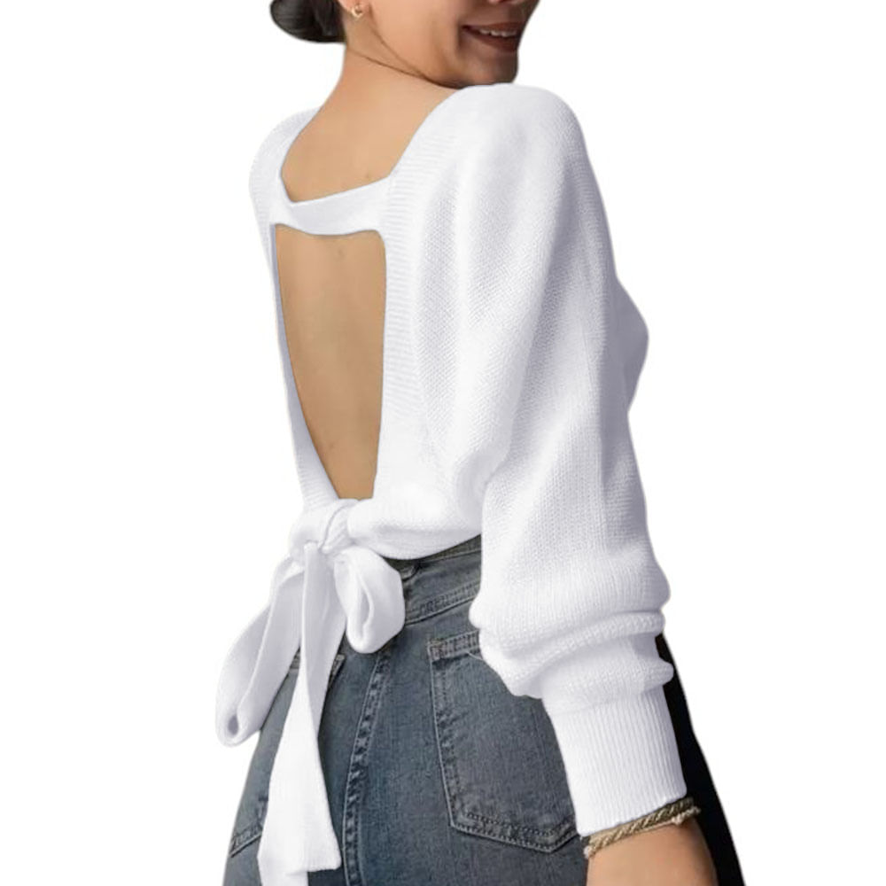 Chompa Mujer Hilo Espalda Descubierta 359G-25 Color Blanco - Real Plaza