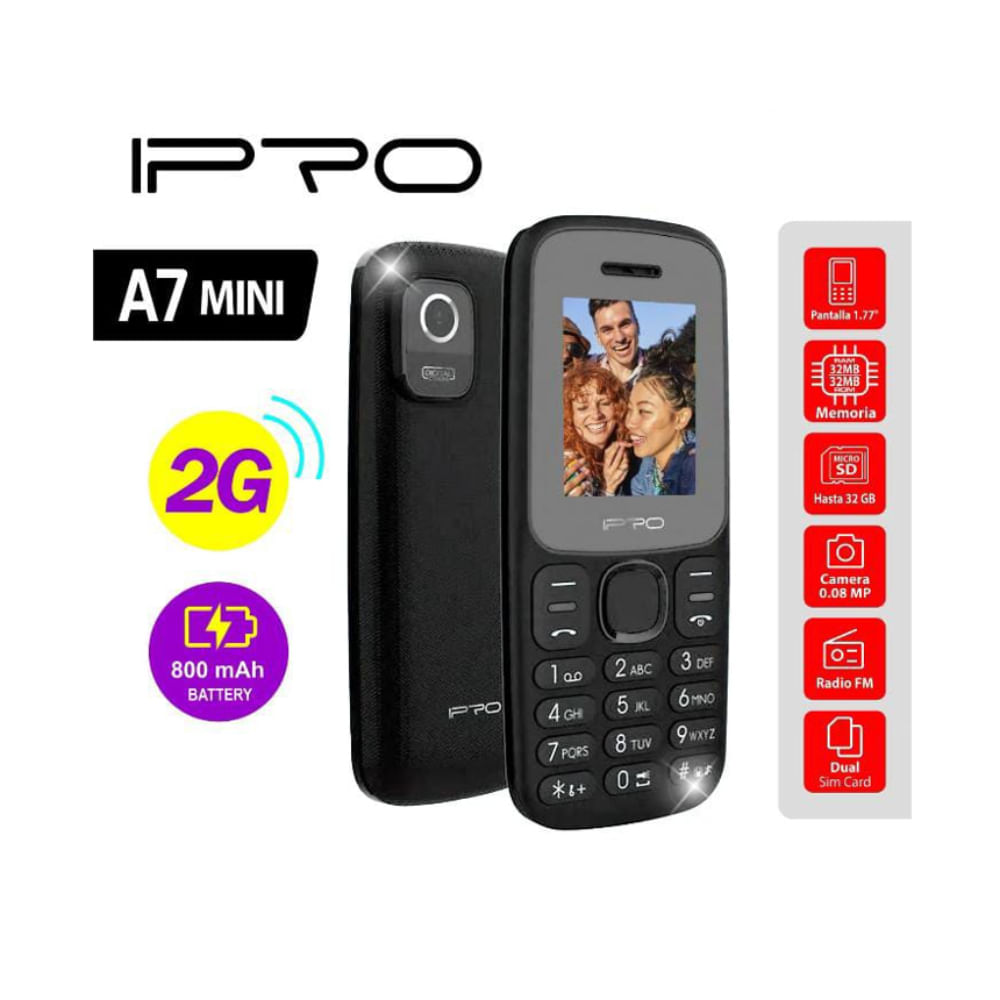 Celular Ipro A7 MINI 2G Beteria 800mAh,Radio FM Inalambrico - Real Plaza