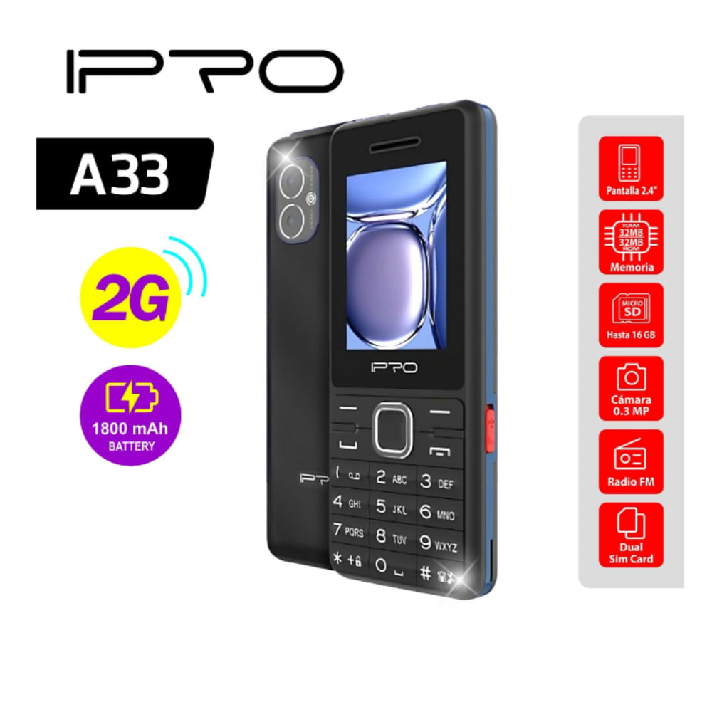Celular Ipro A33 2G Beteria 2500mAh,Radio FM Inalambrico - Real Plaza