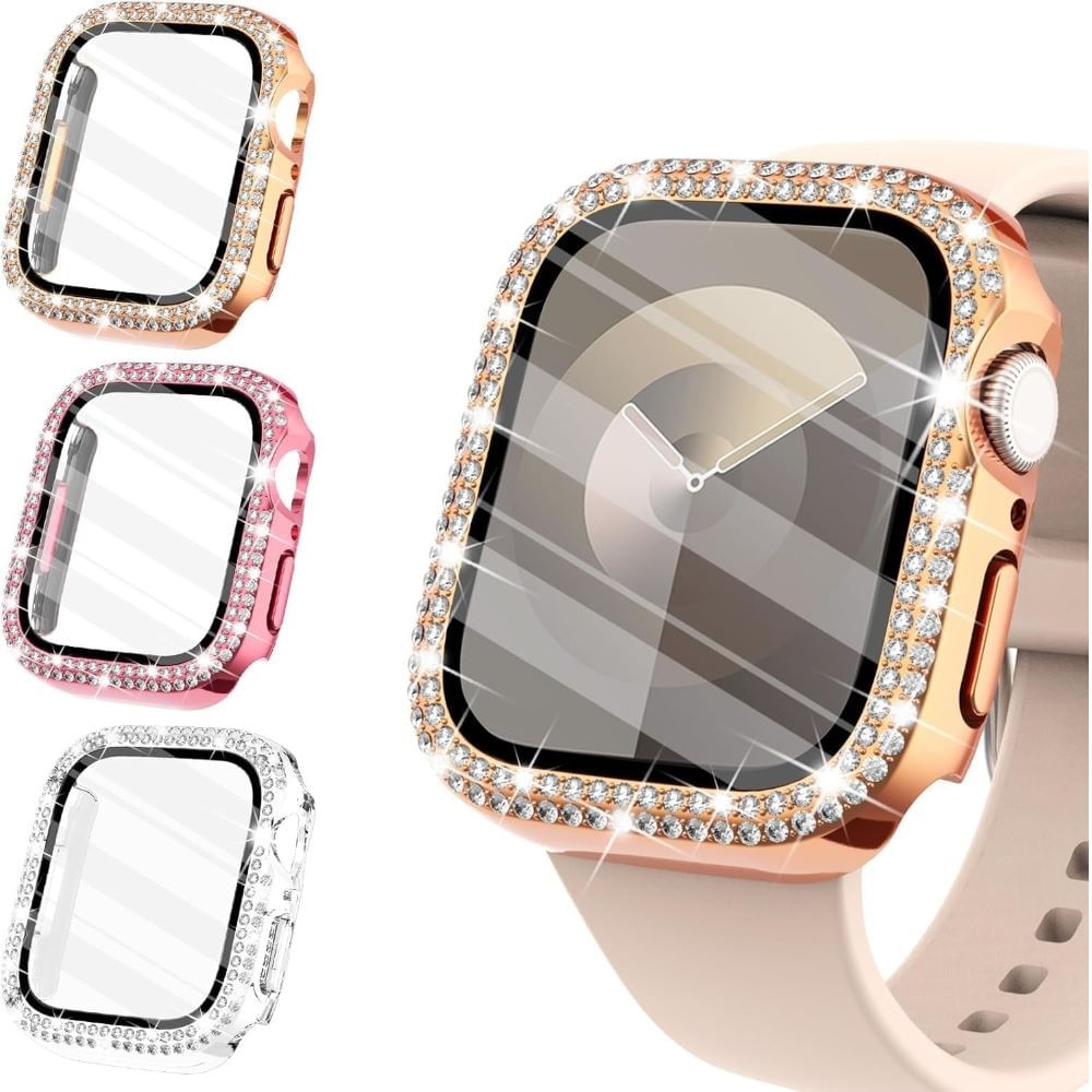 Bumper case doble piedras brillo para smartwatch de 45mm oro - Real Plaza