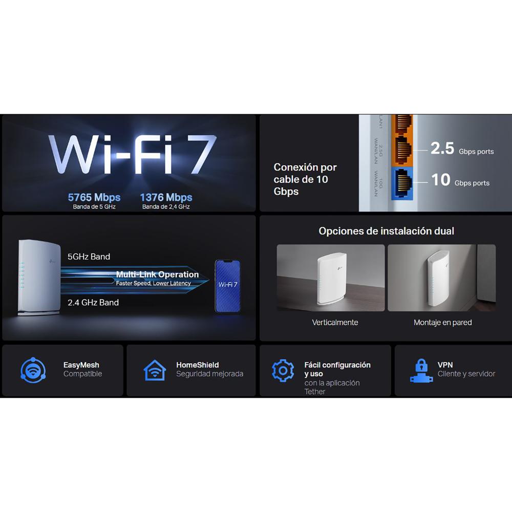 TP-LINK Archer BE450 BE7200 Router Doble Banda Wi-Fi 7 Easy Mesh - Real ...