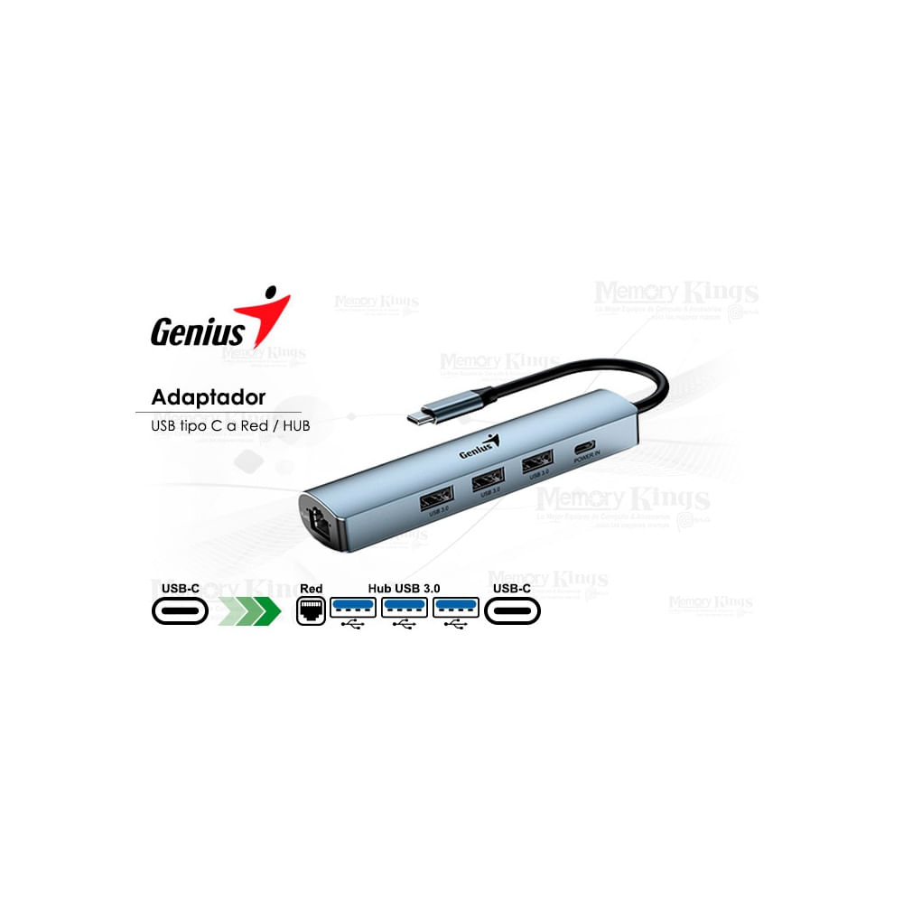 Hub Usb-C Genius Uh-545 Con 1 Ethernet Gigabit Y 3 Usb-A, Conexión ...