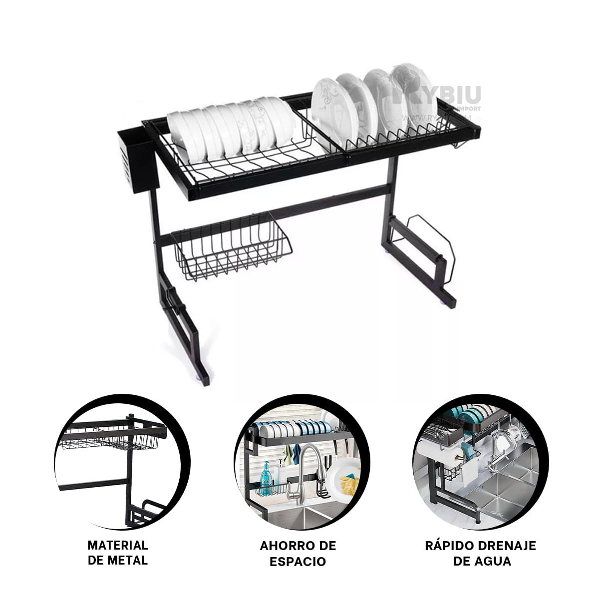 Escurridor Sofisticado para Platos 85 cm en Color Negro - Real Plaza