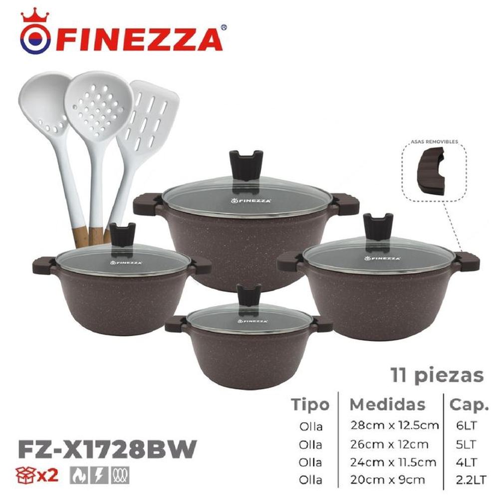 Juego de ollas aluminio fundido ultragranito 11pzs FZ-X1728BW - Real Plaza