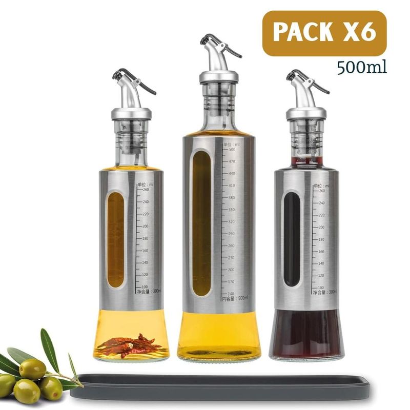 Set 6 Frascos Aceiteros Y Vinagre De Vidrio Resistente - Real Plaza