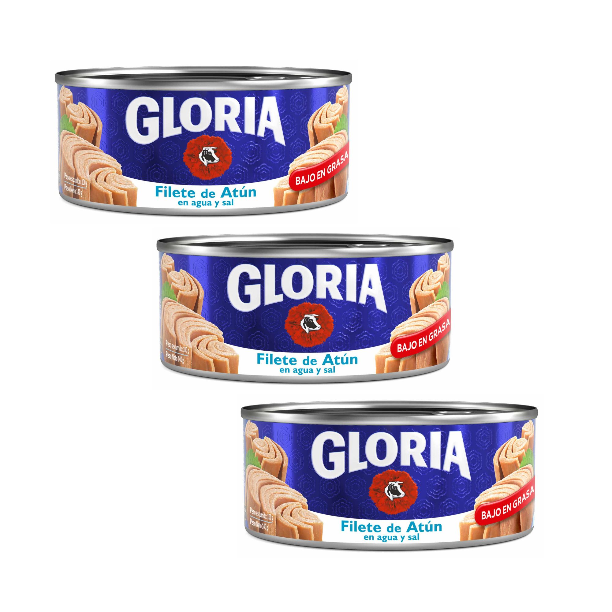 Pack Filete de Atún en Agua y Sal GLORIA Lata 140g x 3un - Real Plaza