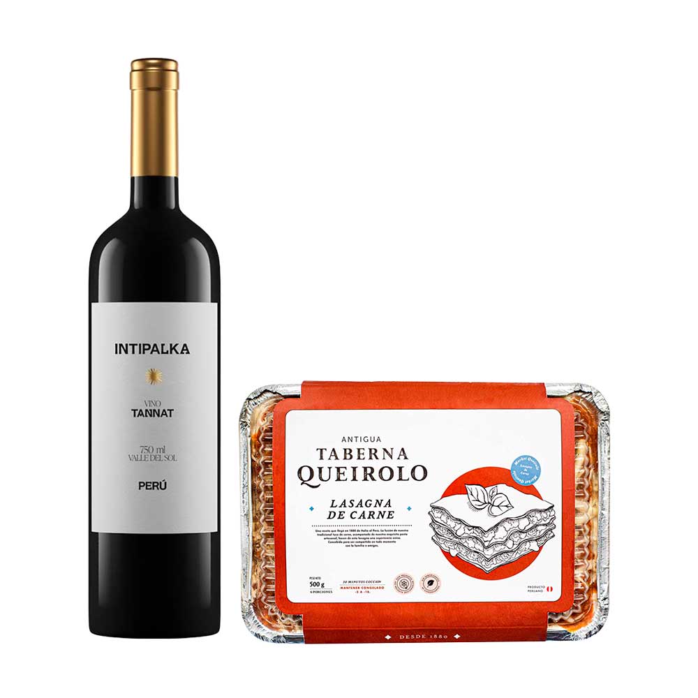 Pack Vino Tinto INTIPALKA Tannat Botella 750ml + Lasagna de Carne ...