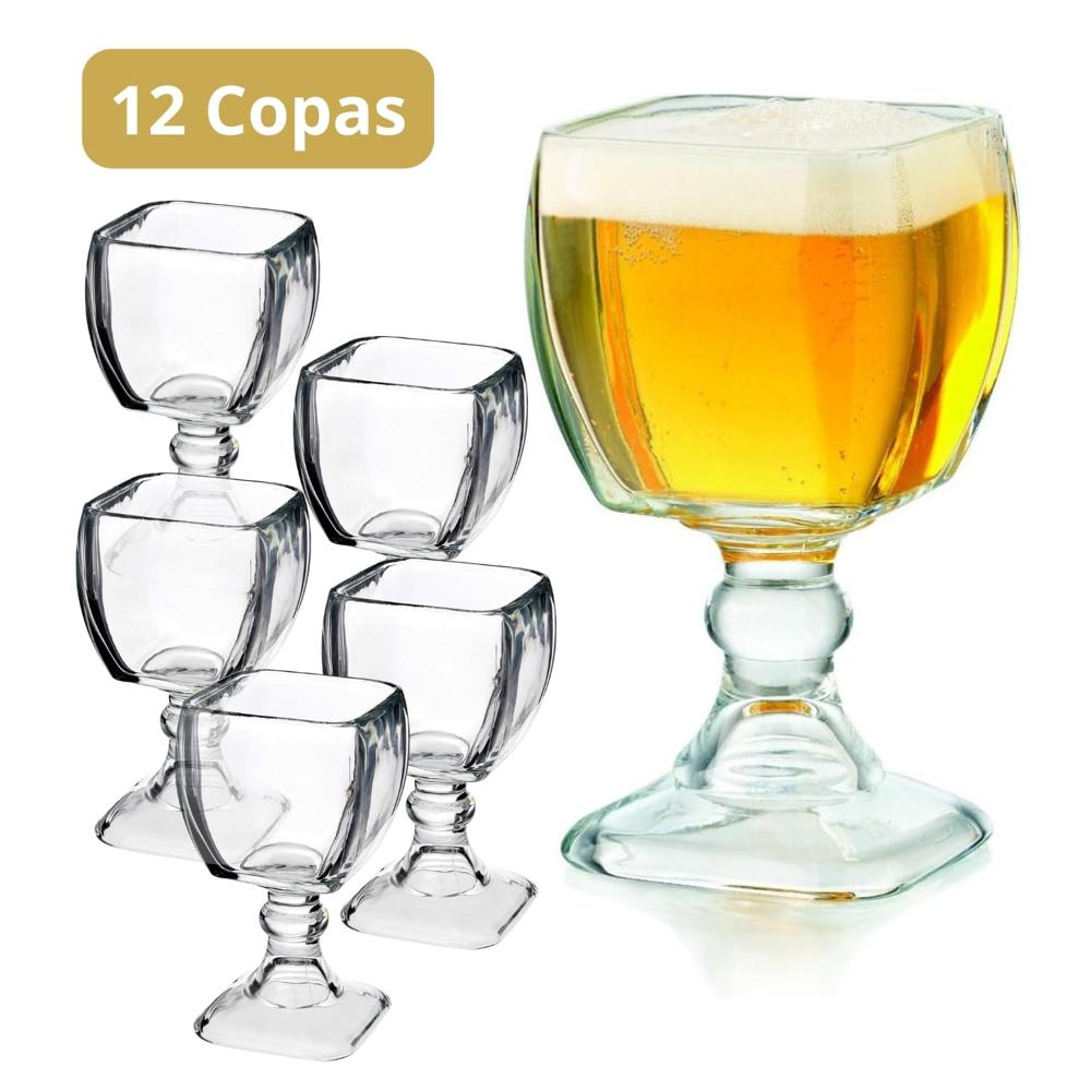 Copa Chabela Cuadrada 610ml, Set 12 Copa Crisa Suprema - Real Plaza