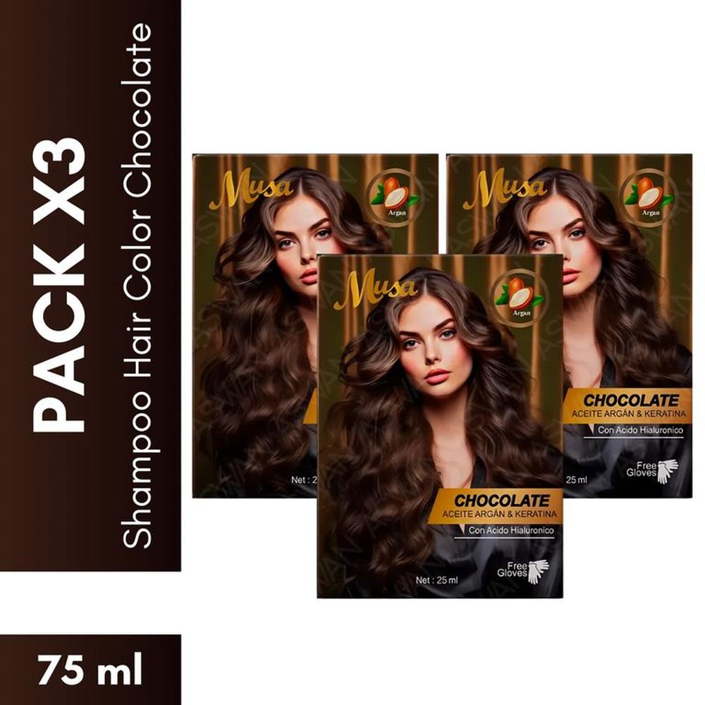 Pack x3 Shampoo Hair Color Chocolate 25 ml - MUSA - Real Plaza