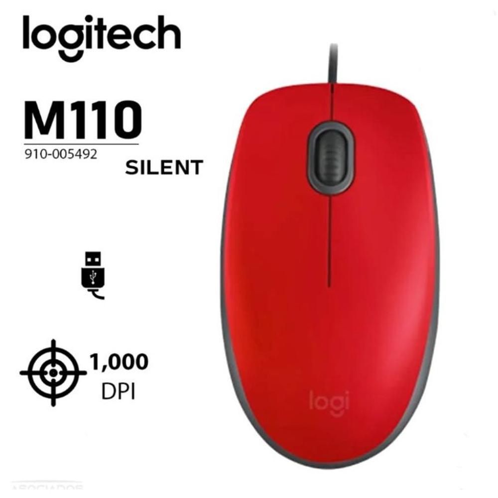 Mouse Logitech M110 Silent-Color Rojo - Real Plaza