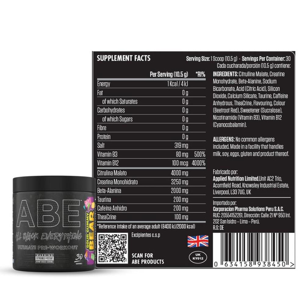 ABE Ultimate 30 Serv. Pre entreno - sour gummy bear + Shaker - Real Plaza