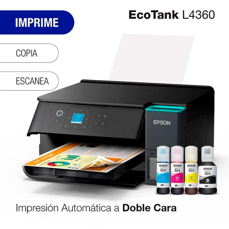 Impresora Epson EcoTank L4360 Wi-Fi dúplex multifuncional negro - Real ...