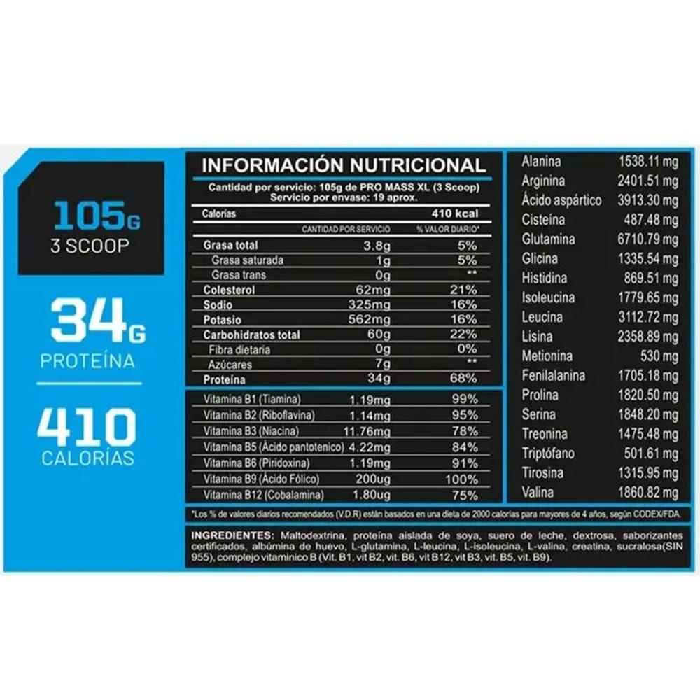 PRO MASS XL PROTEÍNA 3 KG CHOCOLATE + SHAKER - Real Plaza
