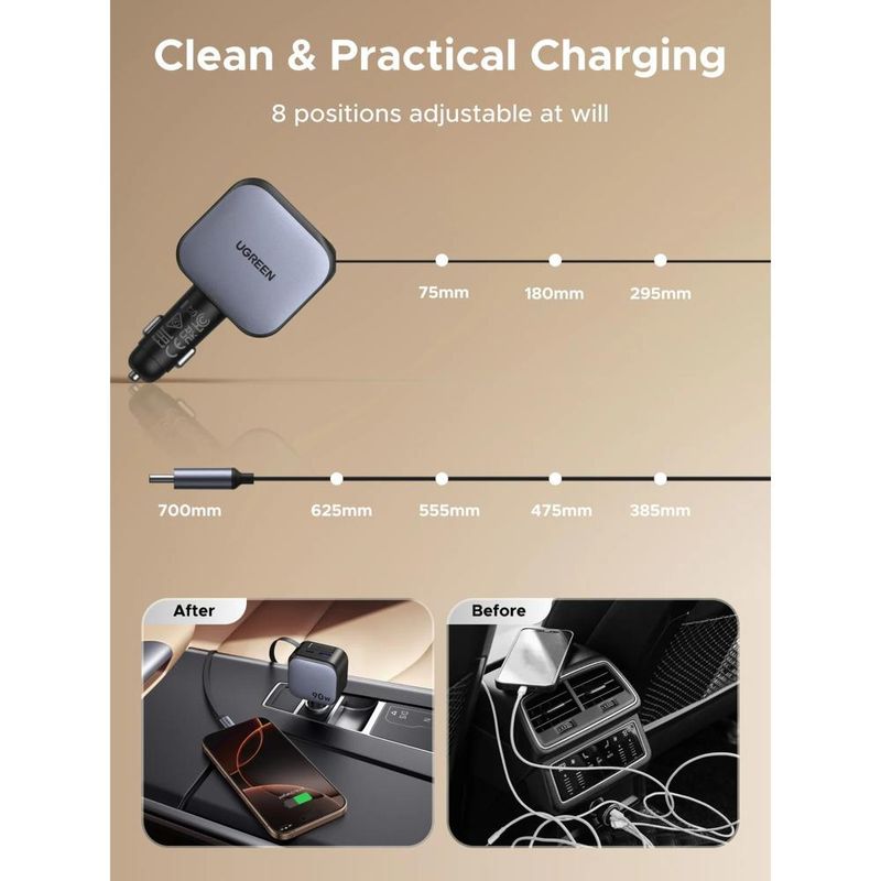 UGREEN Cargador 90W Carro Carga Rápida Cable Incluido EC603 - 55909B - Real Plaza