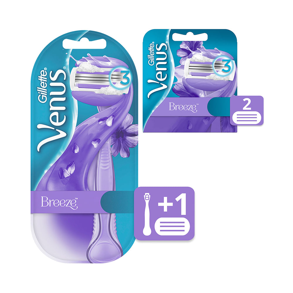 Pack 02 Gillette Venus Breeze Máquina Recargable + Cartuchos x2 - Real ...