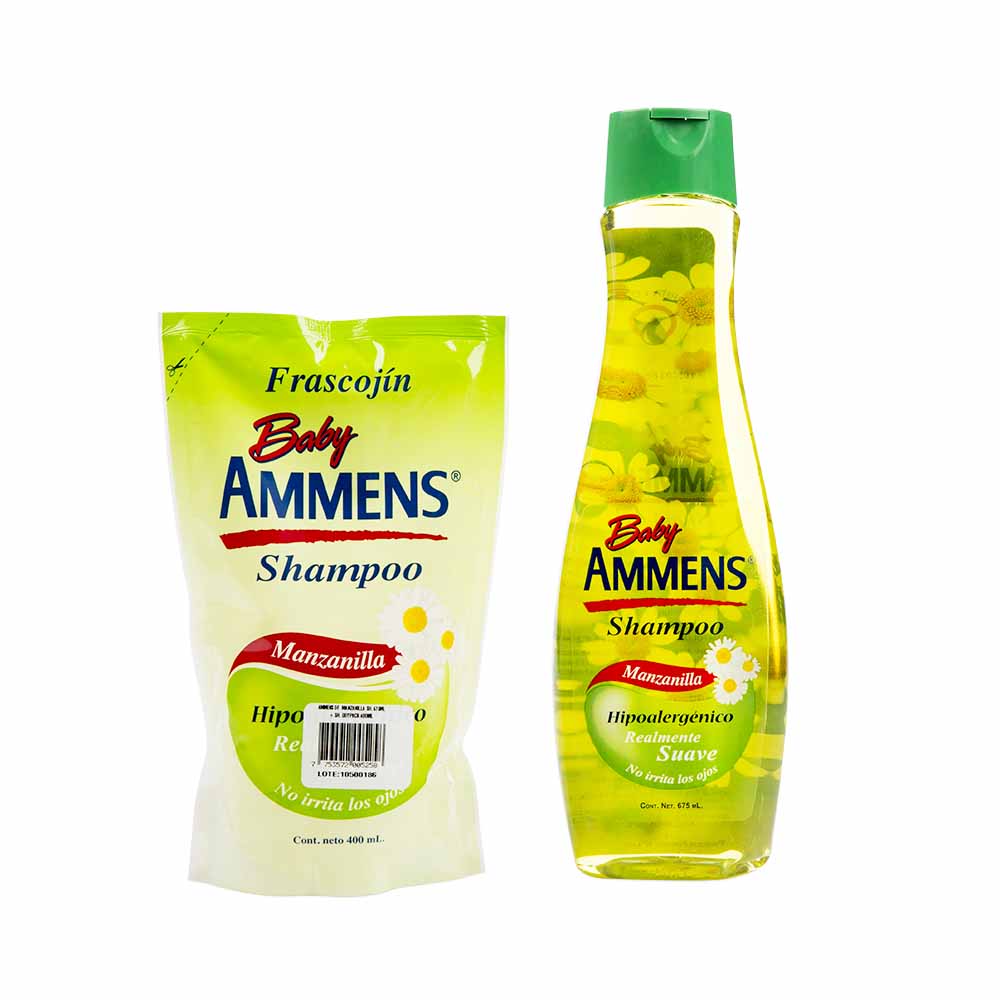 Pack Shampoo AMMENS Manzanilla Botella 675ml + Doypack 400ml - Real Plaza