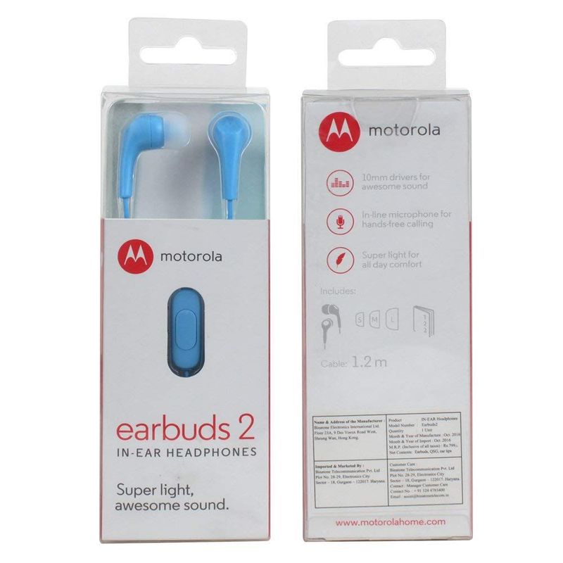 Audífonos Motorola In-ear Earbuds 2 3.5mm C/Mic Azul - Real Plaza