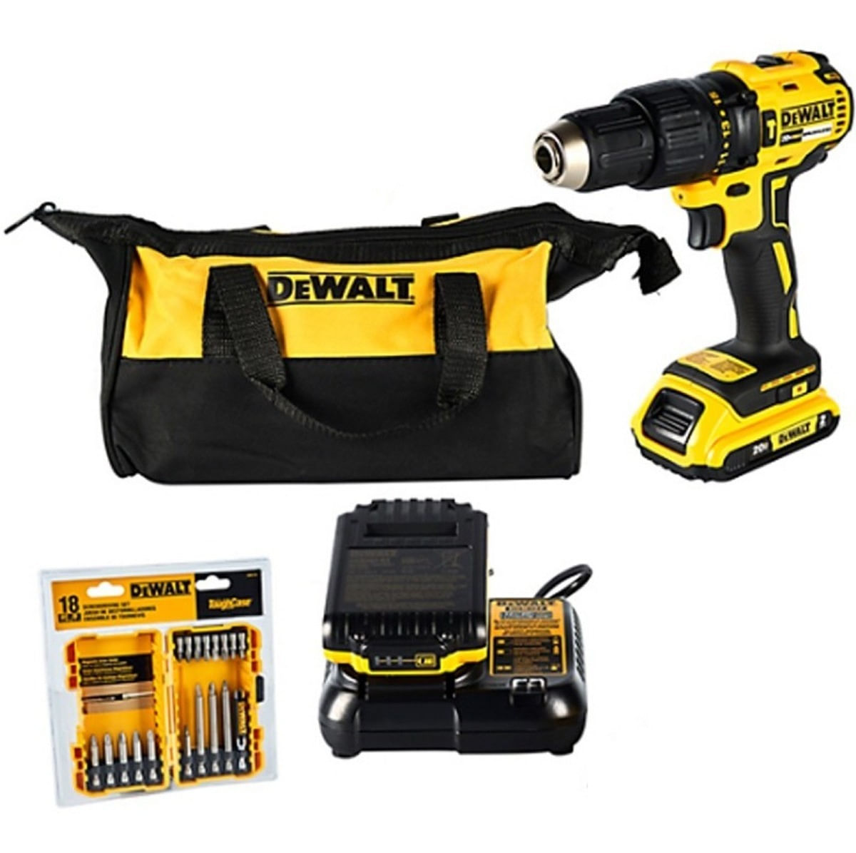 Taladro Dewalt 20Vbrushless + 2 Bat 2.0Ah+Maleta Lona+ Set de Puntas ...